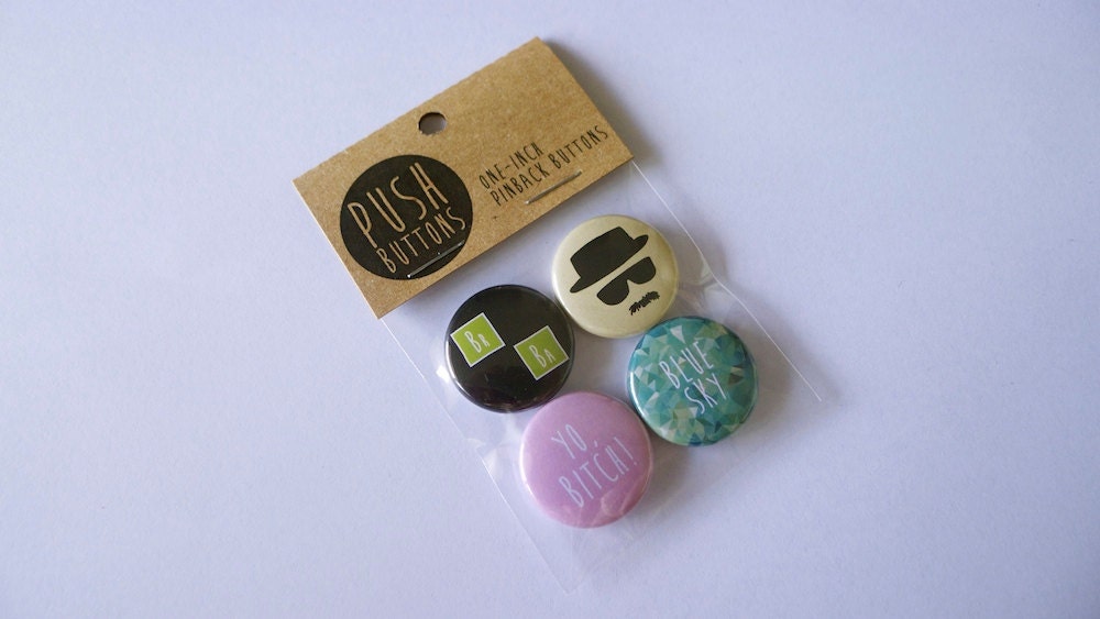 Breaking Bad button set #1, 4 x 1″ Pinback Buttons, pin, badge, lapel ...