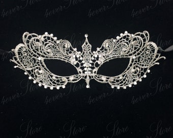 Platinum Silver Lace Masquerade Mask - Elegant Macrame Lace Mask with ...