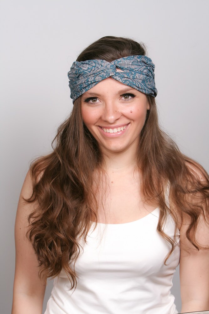 Twisted taupe paisly design lycra turban by OurSerendipityStones