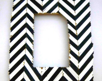 Chevron Frame, Black and White, Macaroni Art