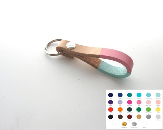 Custom Color Block Color Leather Keychain by madebyperri on Etsy