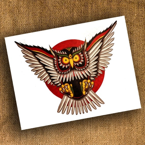 Items Similar To Owl Tattoo Flash Print On Etsy