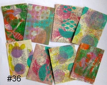 Original Handmade Gelli Print Collage Artist Trading Card ATC Papers #36