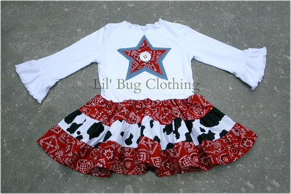 Western Wear Girl Dress Red Bandana Cow Girl Dress Pageant