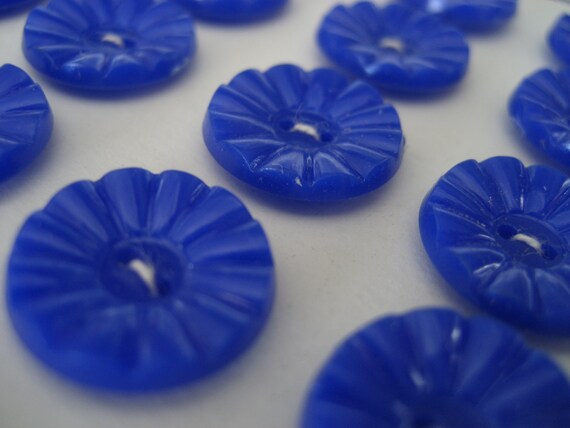 Set of 8 Small VINTAGE Blue Plastic French BUTTONS