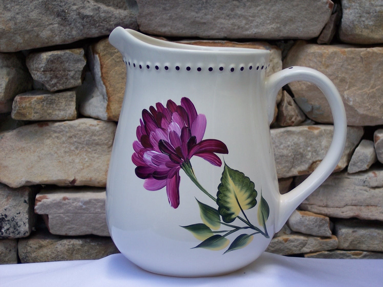 Hand Painted Ceramic Pitcher with Magenta by NaturesPetals on Etsy