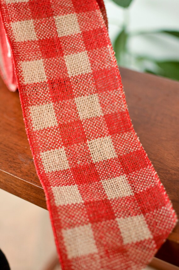 Red checkered burlap ribbon 4 burlap red burlap bow