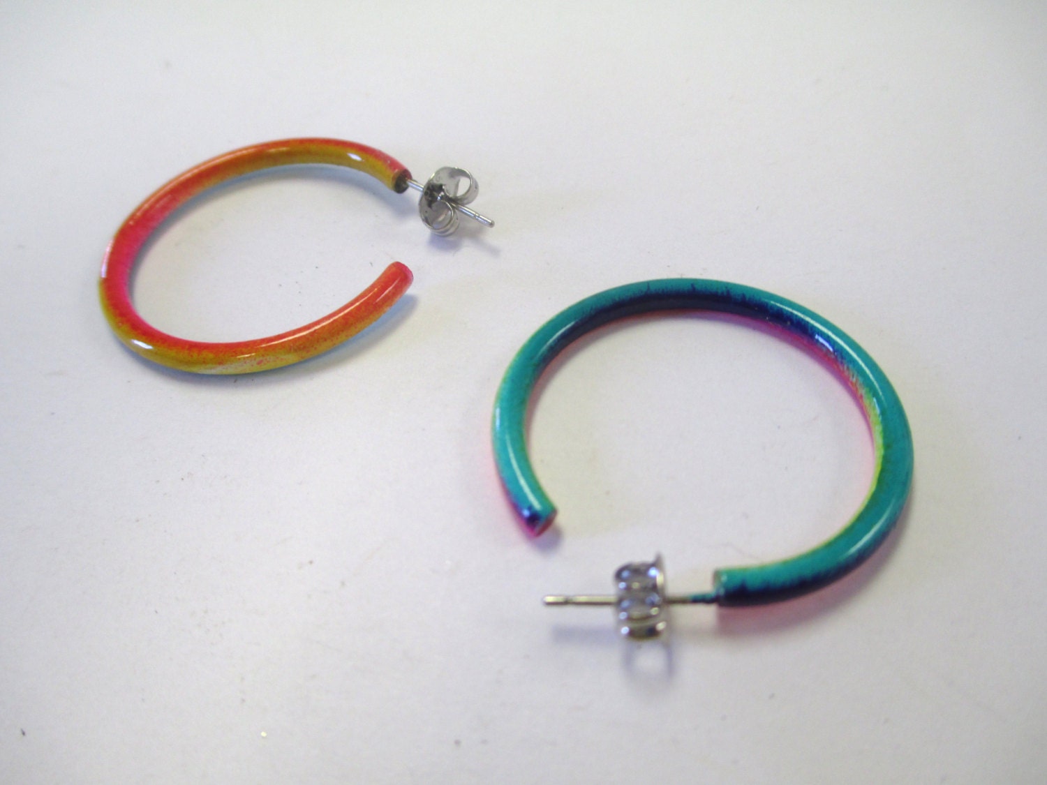 Vintage 80's Rainbow Metal Hoop Earrings DEADSTOCK