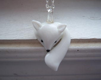 Arctic Fox Glass Necklace cute white baby fox lampwork