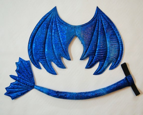 Blue Dragon Wings and Tail SET Royal Blue Metallic wire