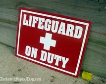 Lifeguard Sign - Beach Decor - Red with White Letters