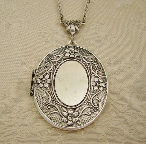Extra Large Oval Silver Locket Beautiful Necklace Wedding