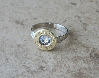 Winchester 243 Brass Bullet Ring, Adjustable Nickel Ring size 6 To 9 ...