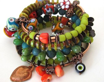 JUNGLE VOODOO jewelry evil eye bracelet stack wrap memory wire bracelet ...