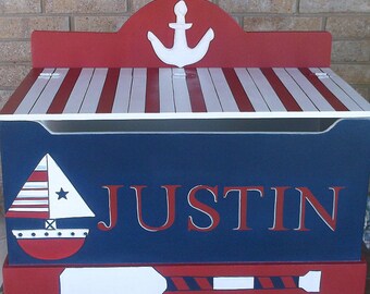 Design Retiring Toy Chest BENCH Sailboat Nautical Toy Box HOPE Chest ...