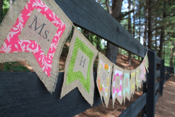 Items similar to Fabric and Burlap Banner Bunting Pennant Teacher Class ...