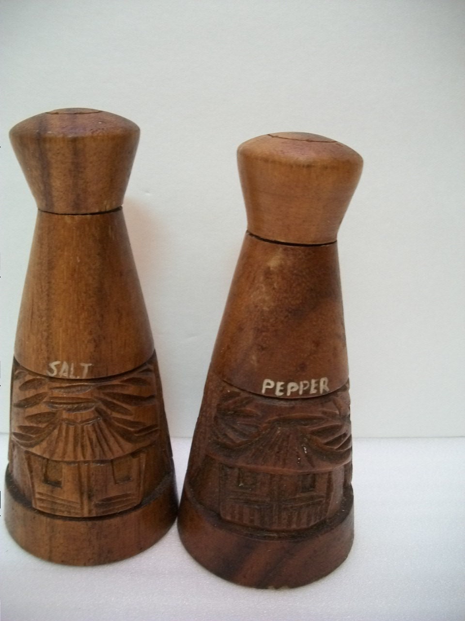 Vintage Carved Salt and Pepper Shakers, Wood Salt and Pepper Shakers ...