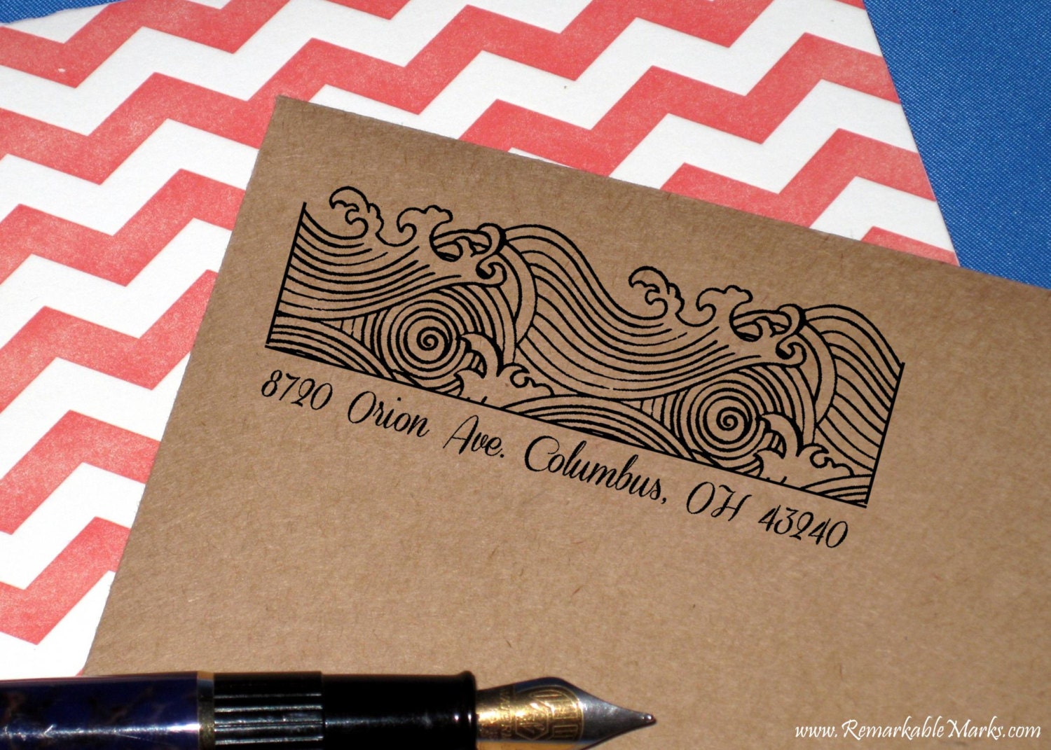Waves Address Stamp Ocean Return Address Stamp Chiyogami Yuzen