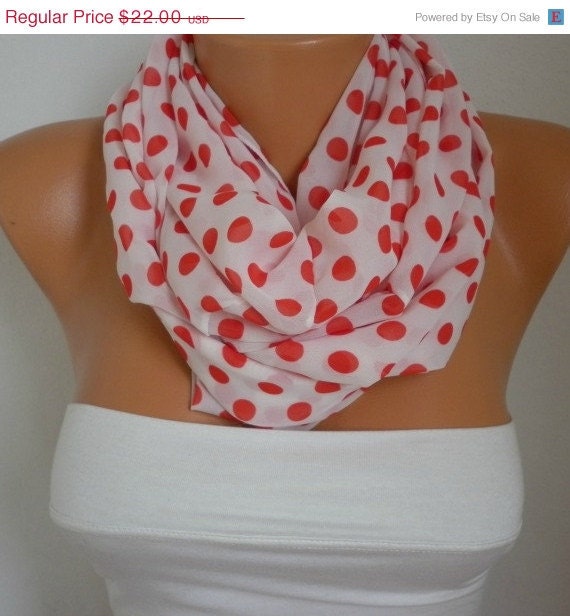 White Red Polka Dot Infinity Scarf Teacher T Summer Chiffon