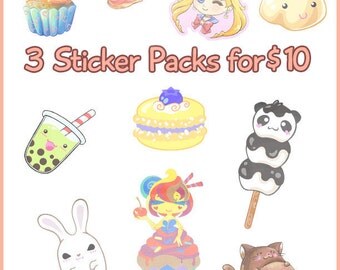 Adorable Kawaii Sticker Packs - Choose 3 Sticker Packs You Want ...