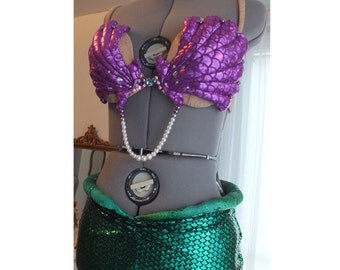 Ariel the little mermaid inspired costume shell bra costume top with ...