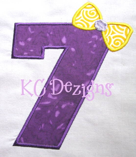 Bow Number 7 Machine Applique Embroidery Design 4x4 5x7