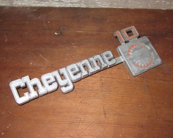 Vintage Car Emblem Truck Cheyenne Metal Emblem Script 1980s Era 80s or ...