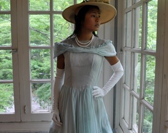 Southern Belle Charm/Pale Blue Mint Hoop Skirt Ball Gown/Vintage 1950s ...