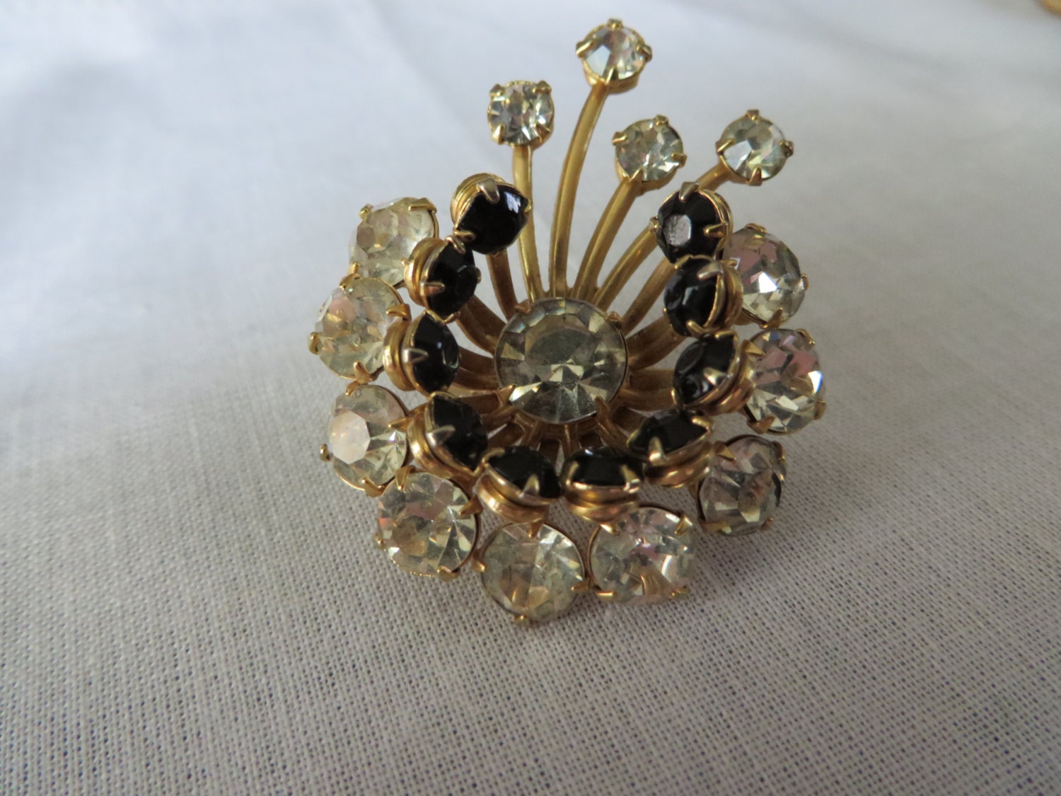 Vintage White and Black Faux Rhinestone U Shaped Goldtone