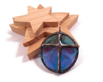 Blue Stained Glass Cross Pendant Handmade Jewelry Glass and Metal ...
