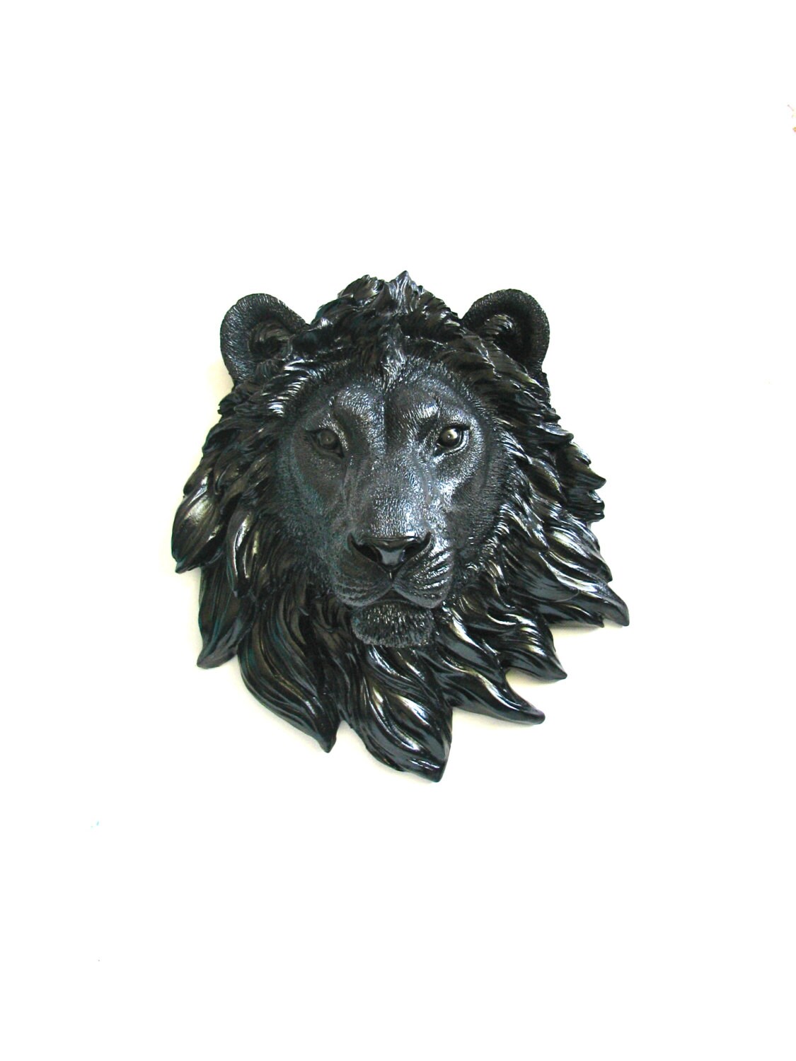 BLACK Small Faux Taxidermy Lion Head Wall Mount Wall Hanging