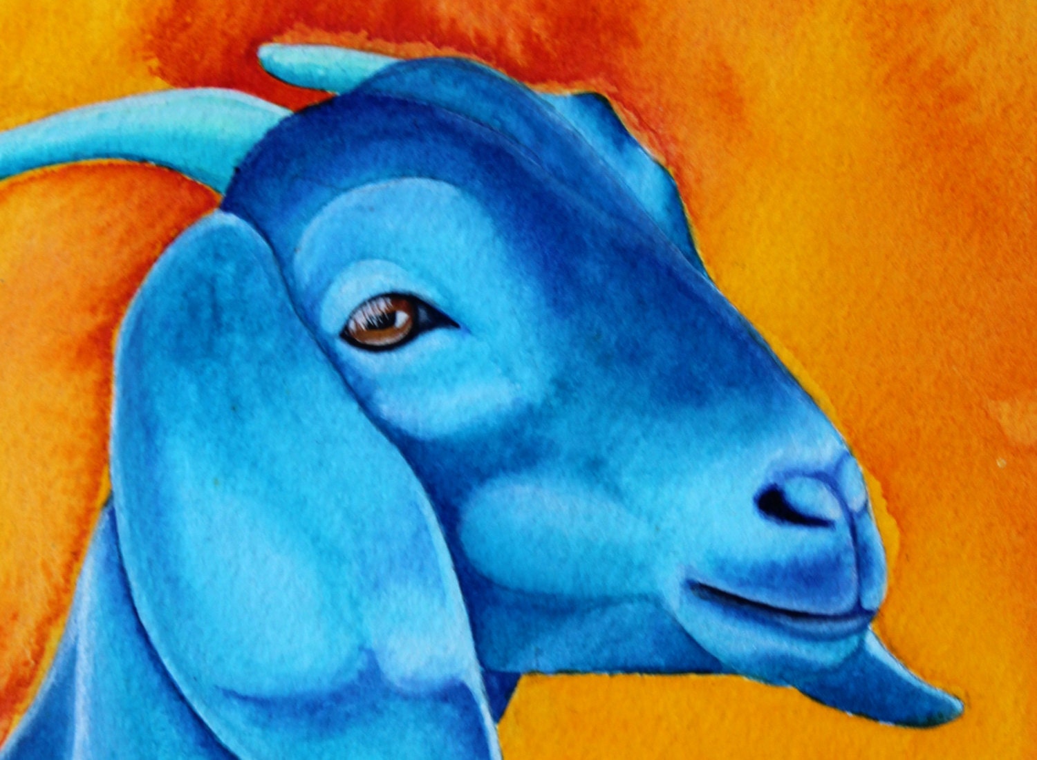 Nubian Goat Art Blue Goat Painting 5x7 Print by RFisherStudios