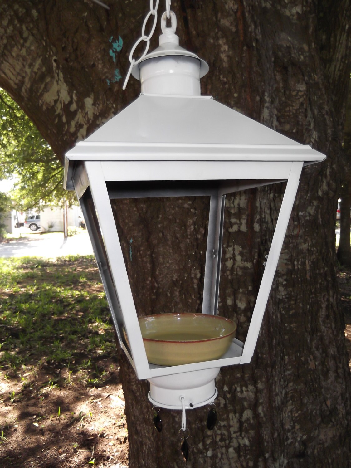 Bird Feeder upcycled light fixture shabby by OceanBlueCreations