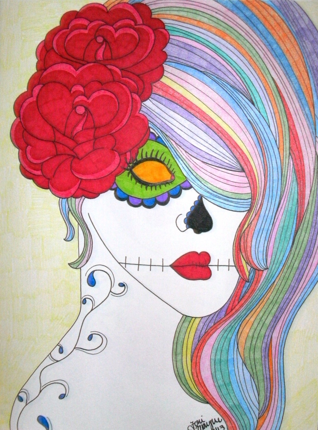Drawings Of Sugar Skulls And Roses