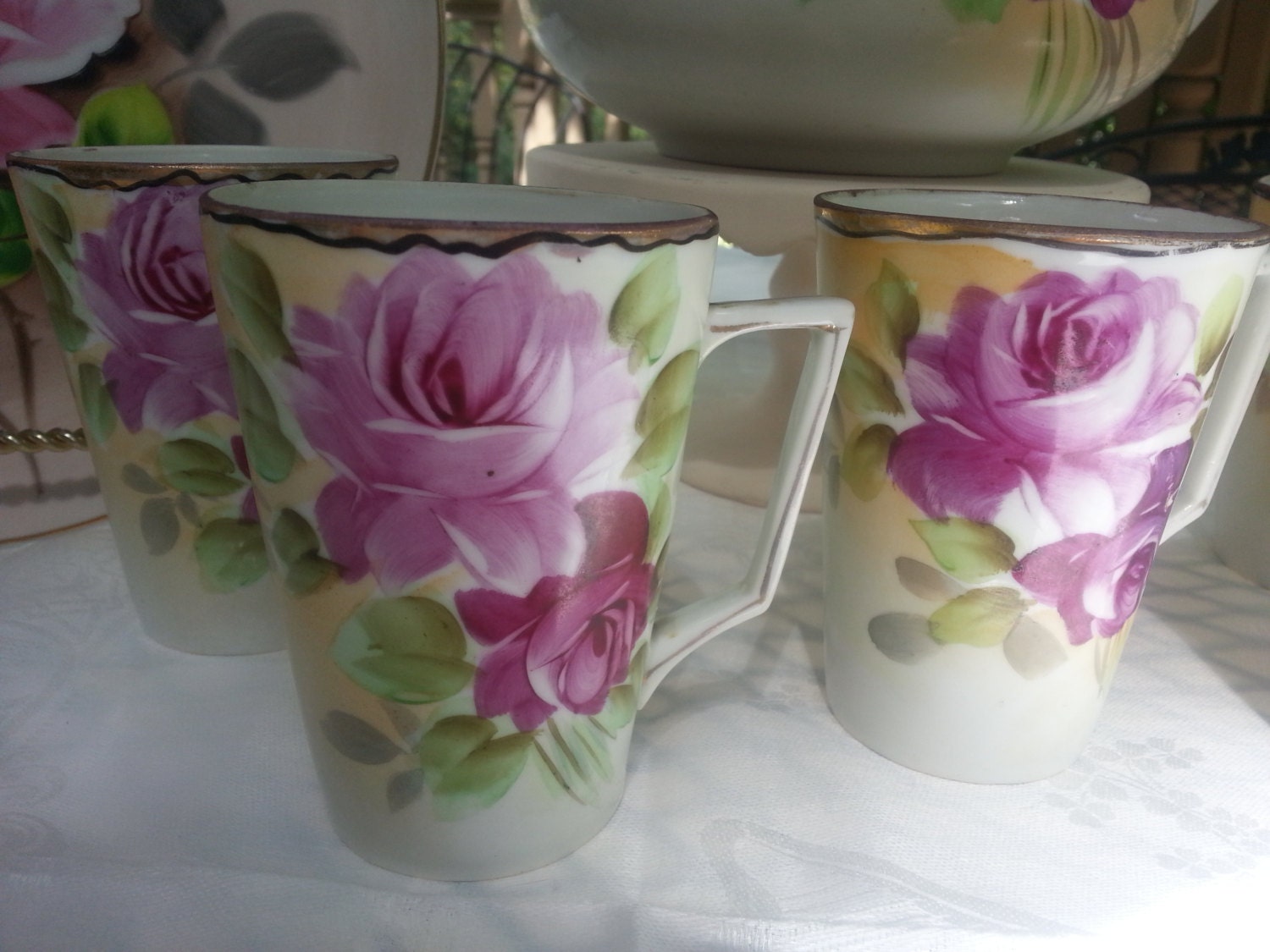 Stunning Antique Nippon Lemonade Set Pink Roses Hand