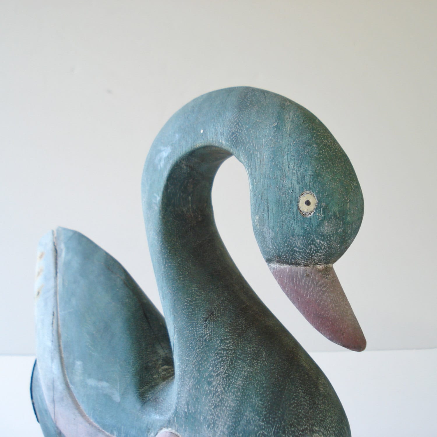 Vintage Folk Art Painted Swan Blue Wooden Swan Yard Art