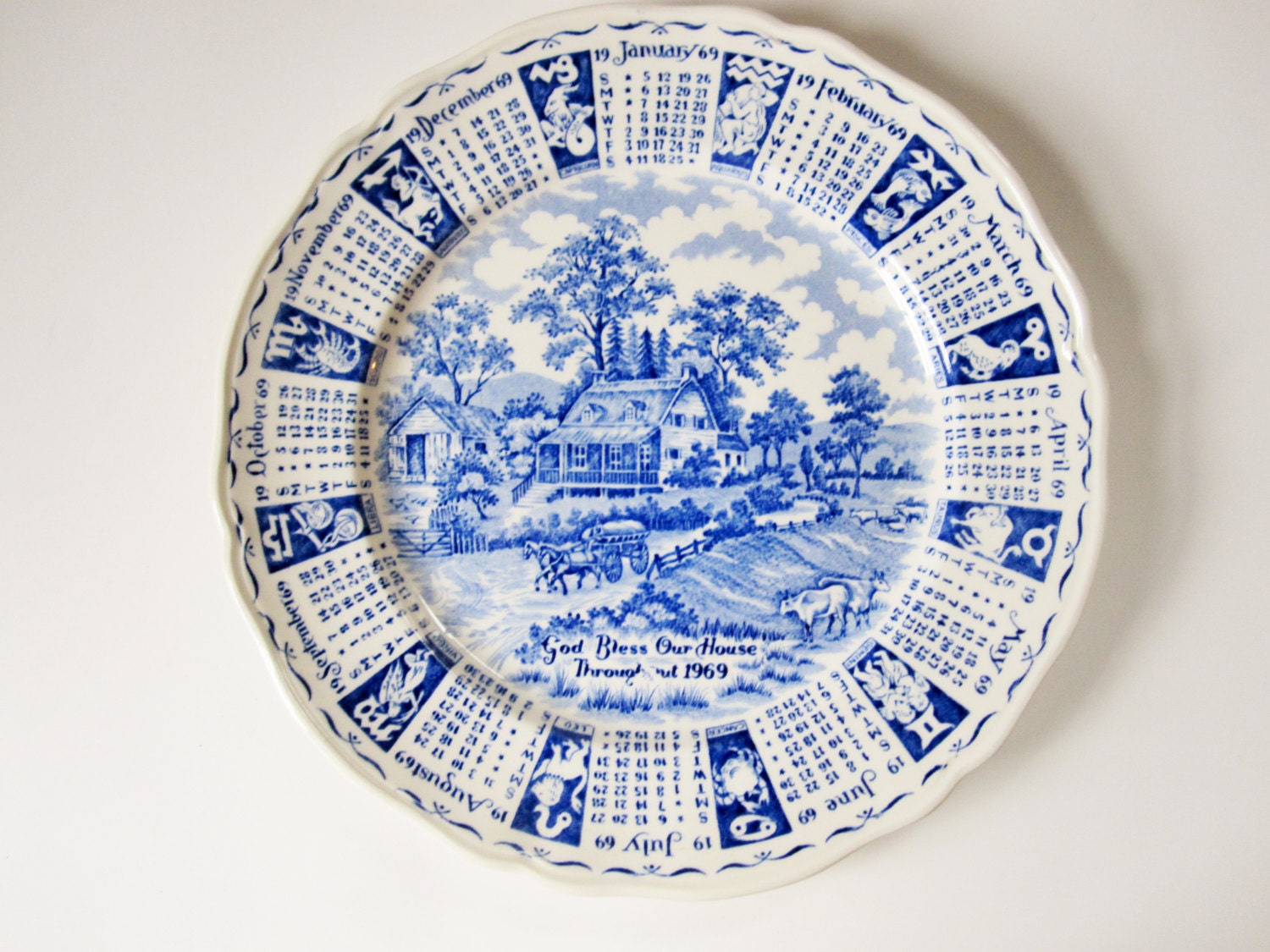 Collectible Blue Transferware Plate For 1969 – ‘God Bless Our House ...