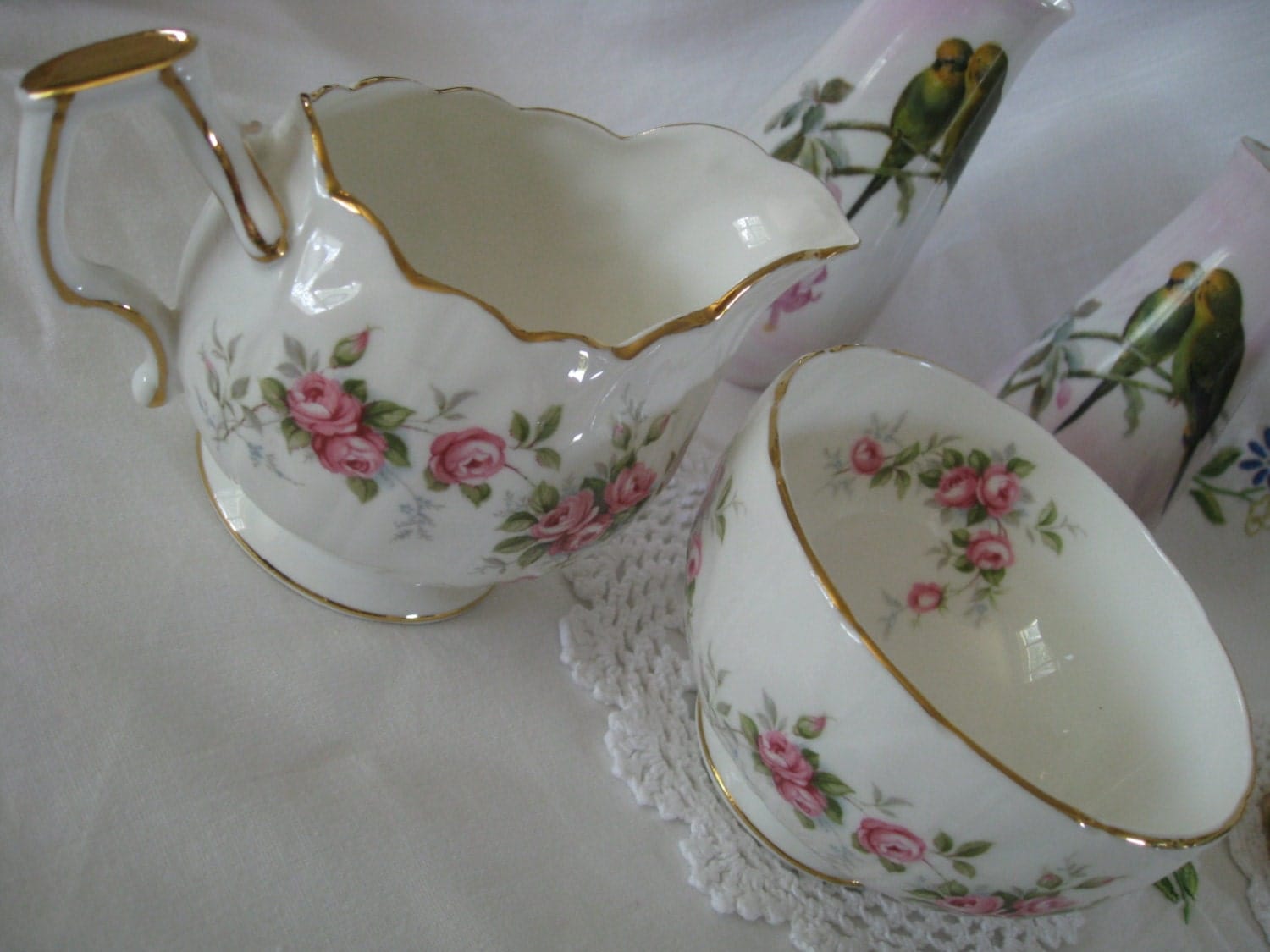 Aynsley ‘Grotto Rose’ cream and sugar set 1960s vintage, perfect ...