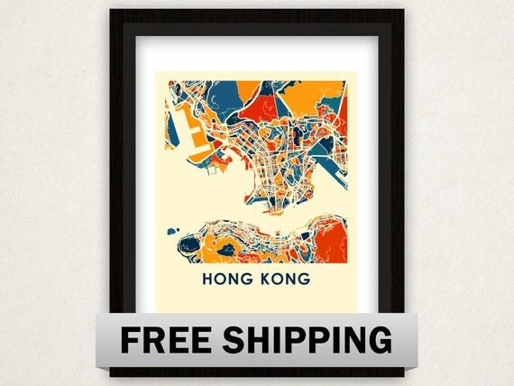 Hong Kong Map Print Full Color Map Poster by iLikeMaps on Etsy
