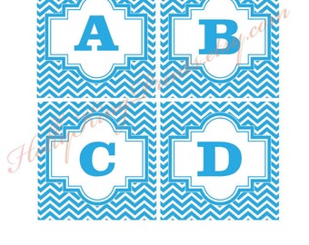 Aqua Blue Chevron Alphabet Coaster Tile Collage Instant Download