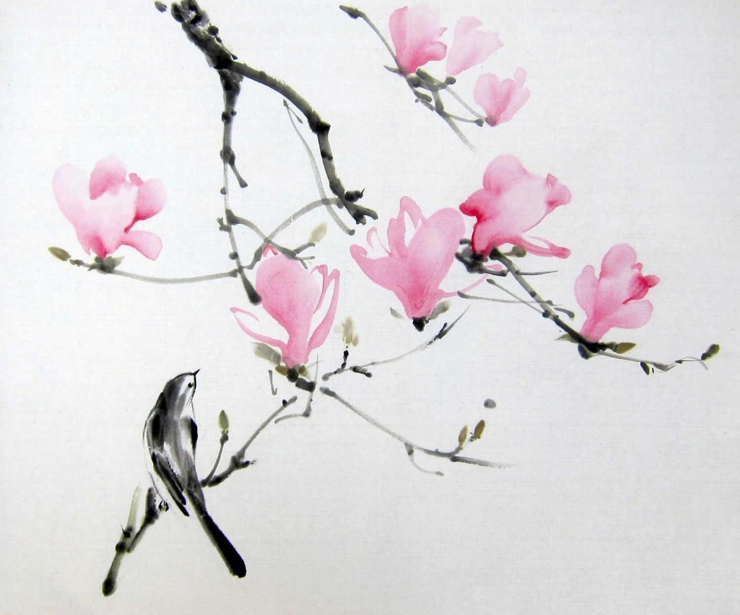 Suibokuga Japanese Ink Painting Sumi e Floral Spring Is Coming Suibokuga Japanese Ink Painting Sumi e Floral Spring Is Coming