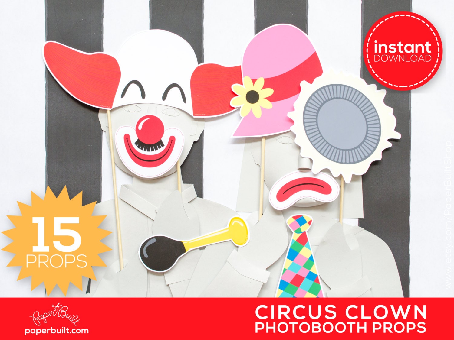 Circus Clown Photo Booth Props Photobooth Props by PaperBuiltShop