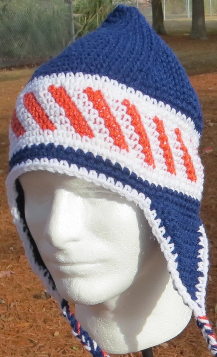 Navy/White/Orange Crochet Chullo Hat Crochet Hat by OneInEssence