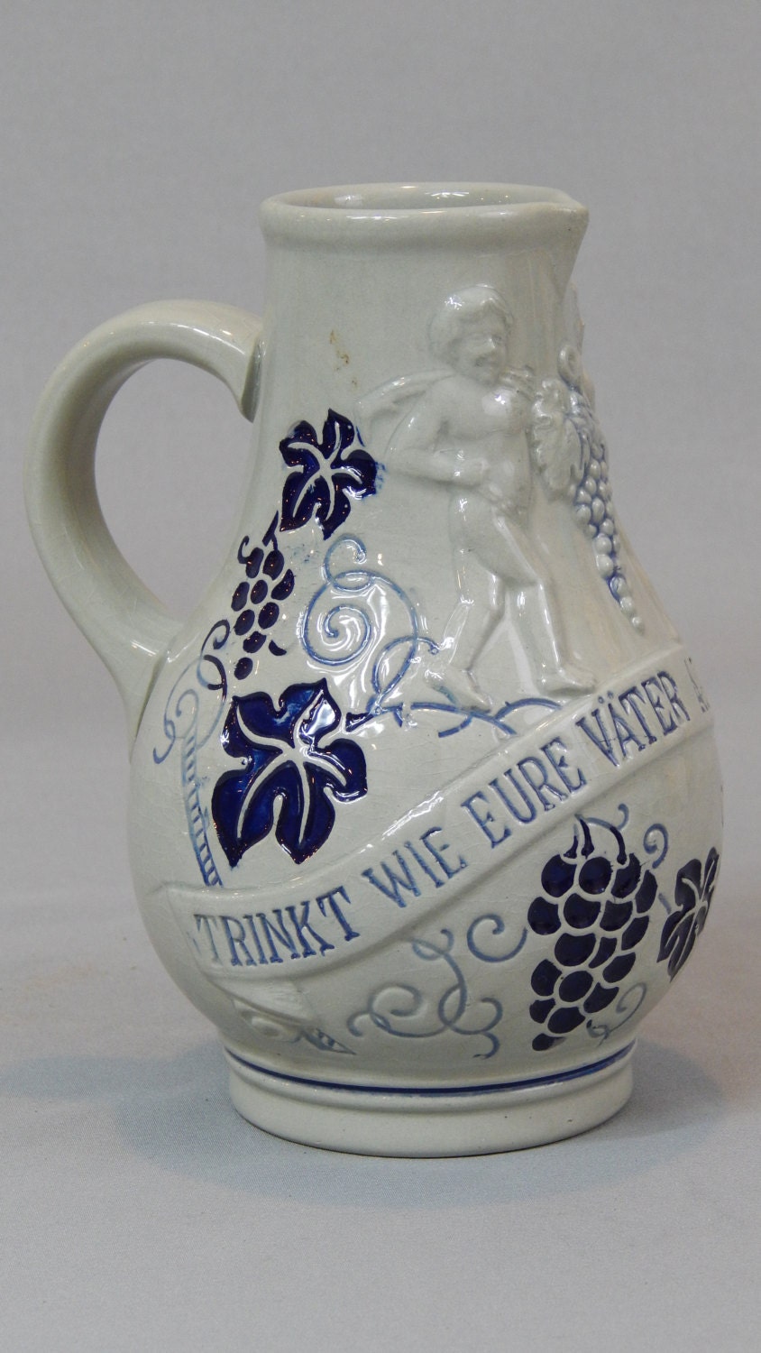 Vintage Wick Werke German Stoneware Wine Jug Pitcher – Cobalt Blue, Two ...