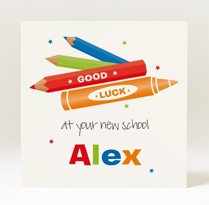 Handmade Personalised Good Luck At Your New School Card Boy