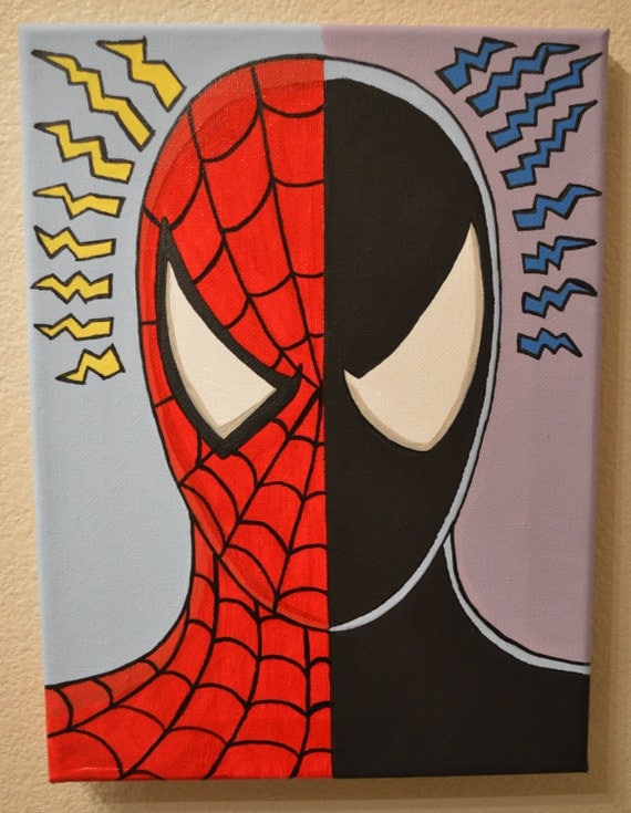 Spiderman / Symbiote Split Face Canvas 9inx12in MARVEL by Nerdfest