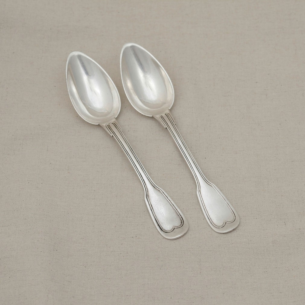 2 Antique French Silverware Christofle Fiddle & Tread Pattern Spoons ...