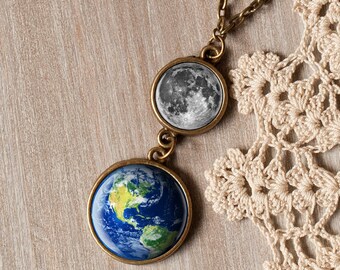 Earth and Full Moon necklace, Solar System, moon, Space jewelry, galaxy ...
