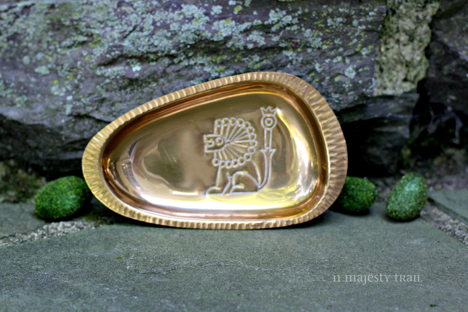 Brass Trinket Dish By Oppenheim Israel Hammered Lion King Ashtray
