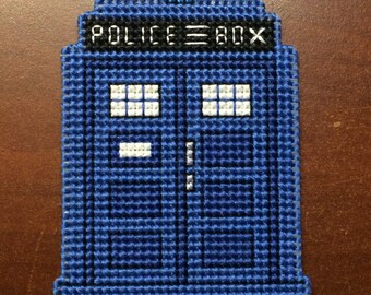 Dr. Who Inspired TARDIS Coaster - Plastic Canvas Cross Stitch Pattern